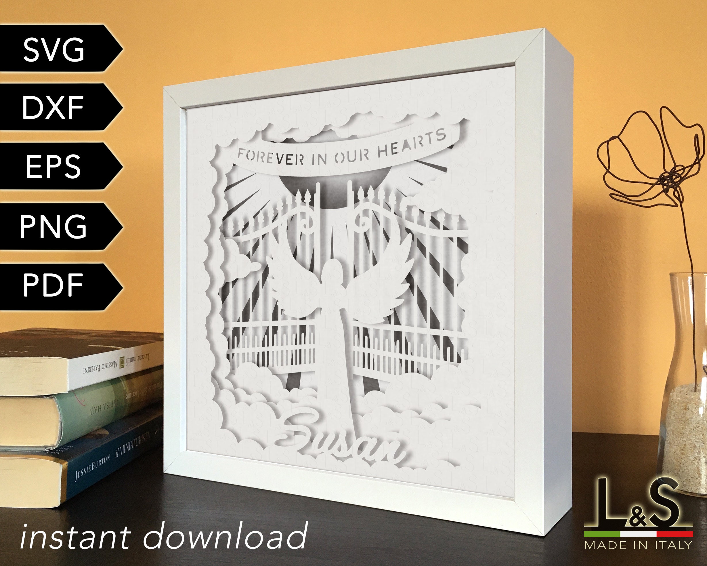Customizable Memorial Shadow Box Svg Cricut, Angel Shadowbox Art, 3D ...