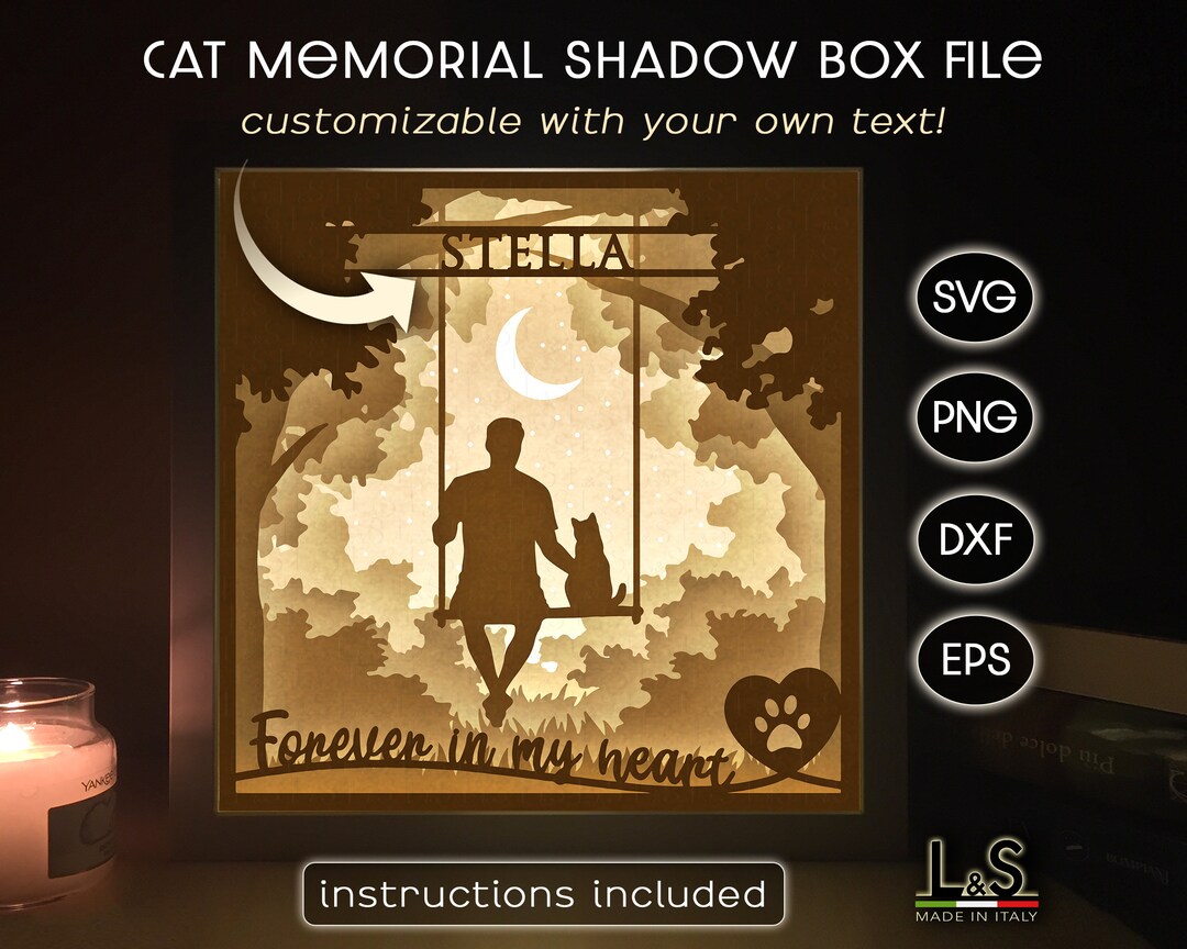 Personalized Cat Memorial Shadow Box Svg Cricut, Cat Shadowbox Art ...