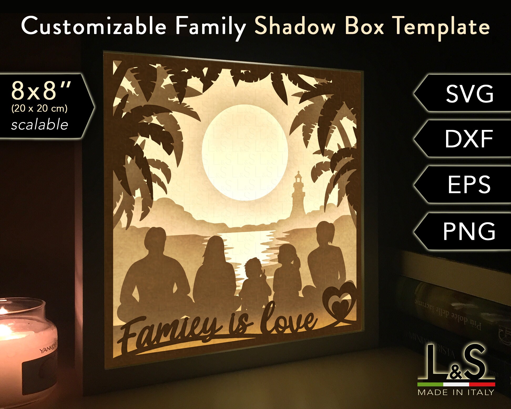 Customizable Family Shadow Box Svg Cricut, Beach Shadowbox, Lightbox ...