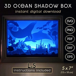 Ocean Sea Life Light Box Template SVG Night Light, 3D Shadow Box Cut ...