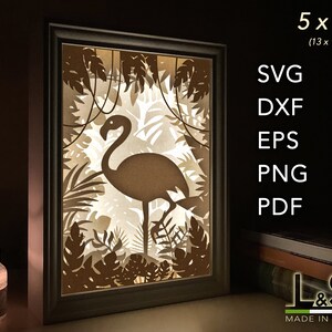 Layered Flamingo Shadow Box Svg Files for Cricut, Paper Cut Light Box ...