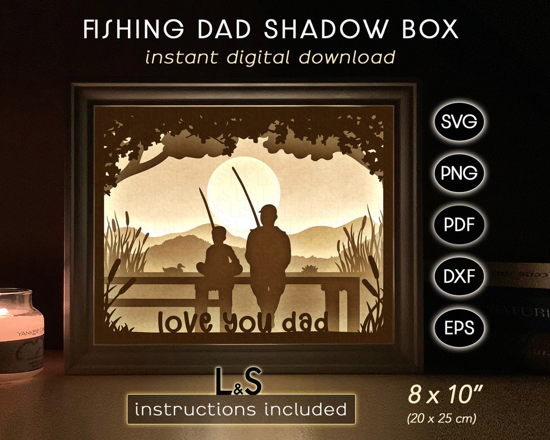 Father and Son Fishing Shadow Box Template, Layered Dad Shadow Box Svg ...