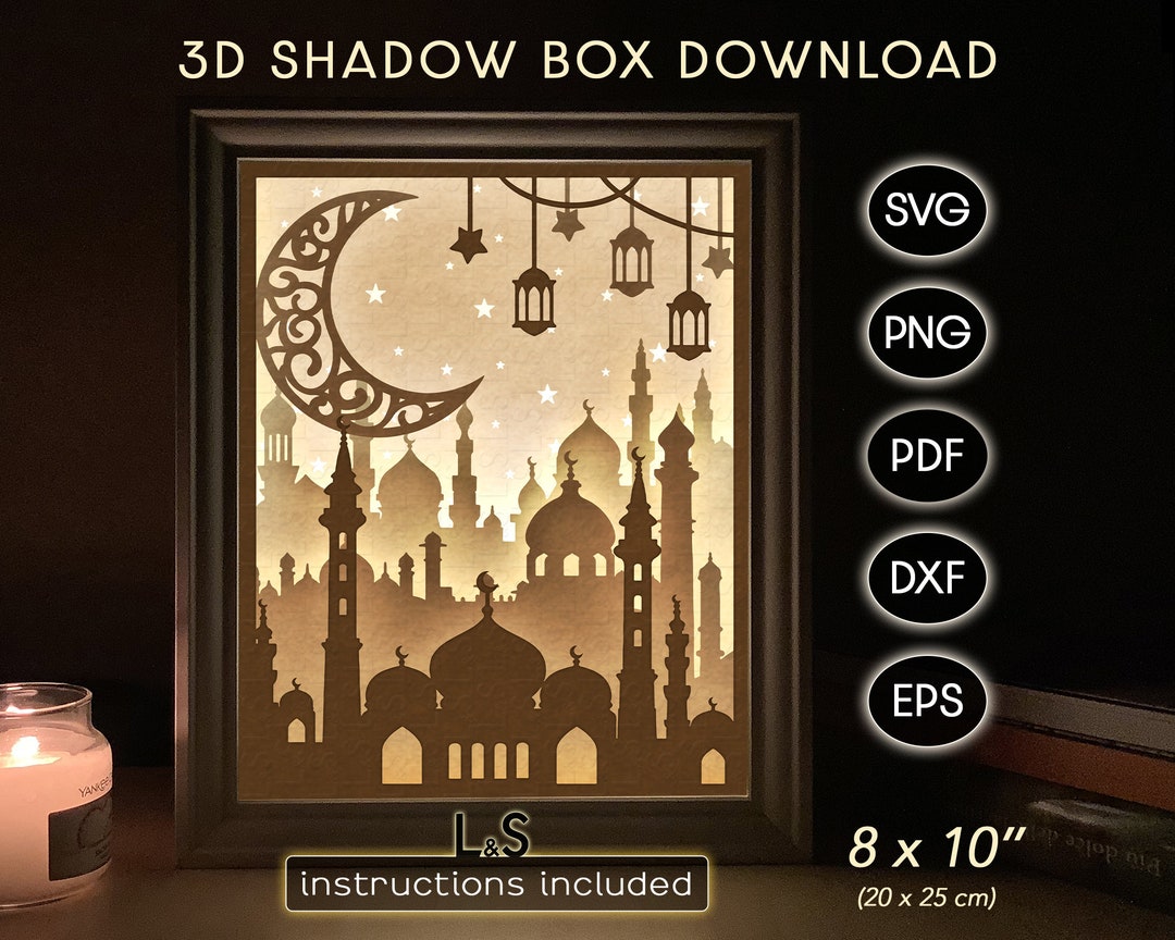 Ramadan Shadow Box Svg Cricut, Islamic Shadowbox Art, 3D Lightbox Svg ...
