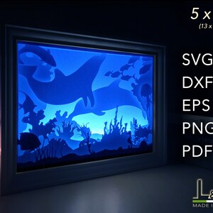 Ocean Sea Life Light Box Template SVG Night Light, 3D Shadow Box Cut ...