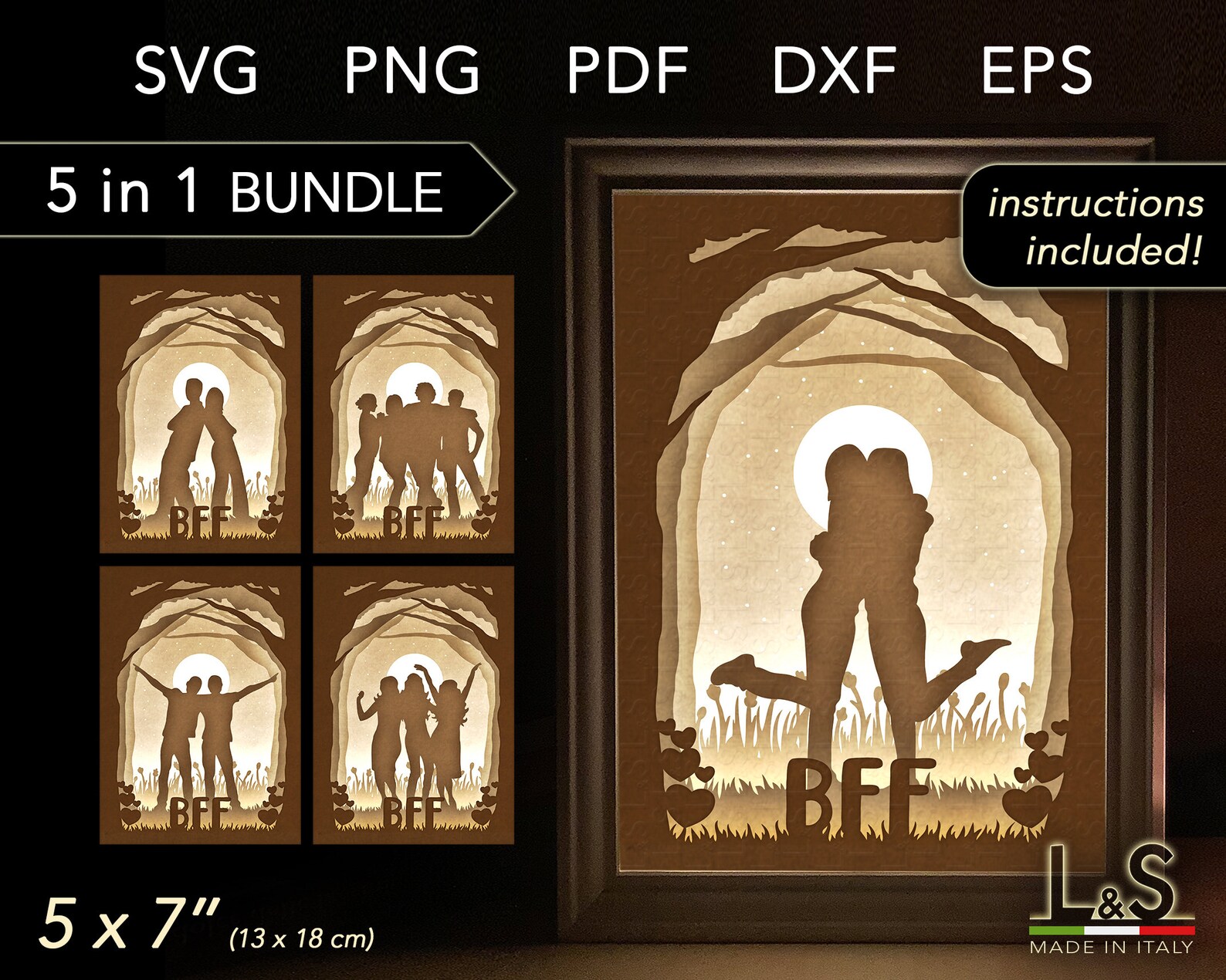 Best Friends Shadow Box SVG File for Cricut BFF Paper Cut - Etsy