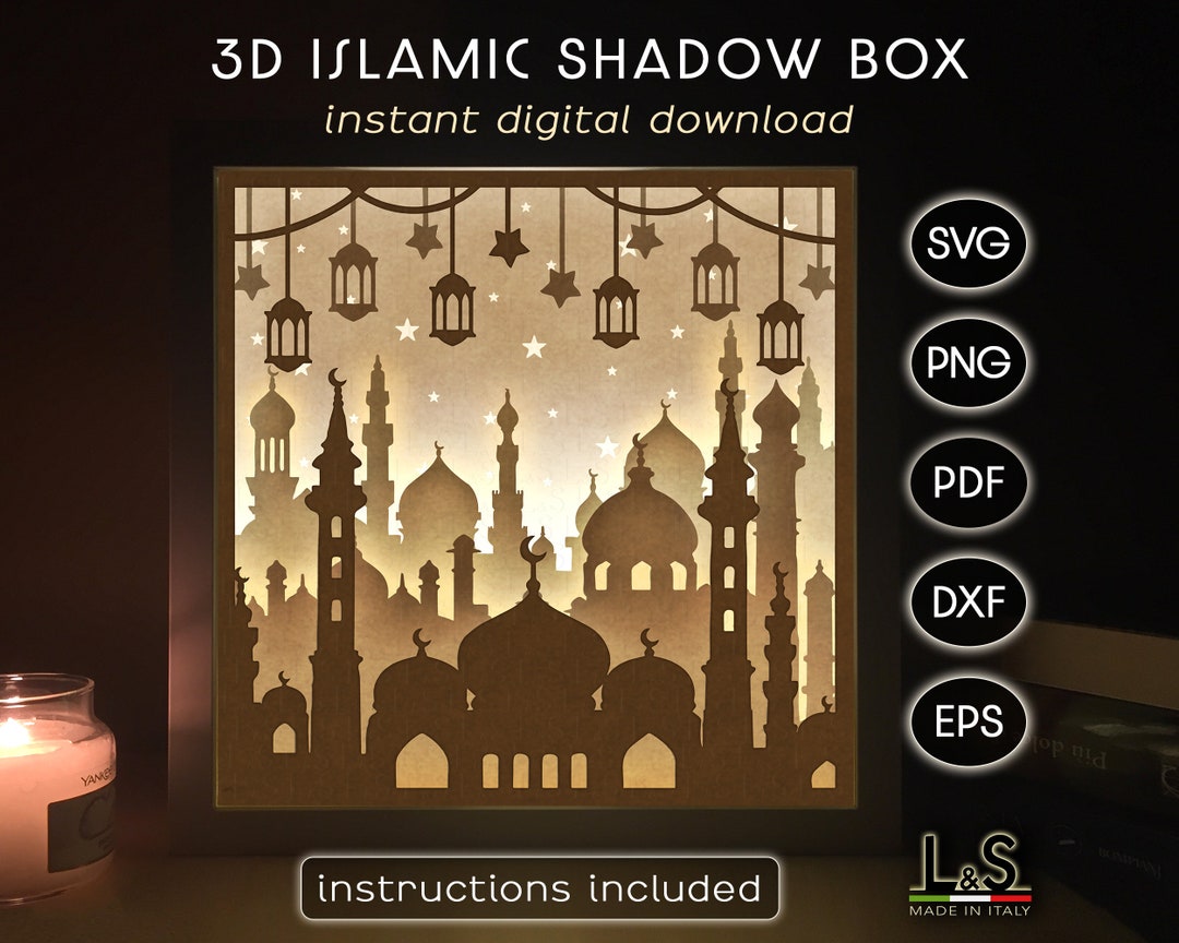 Islamic Shadow Box Svg Cricut, Ramadan Shadowbox Art, Paper Cut Light ...