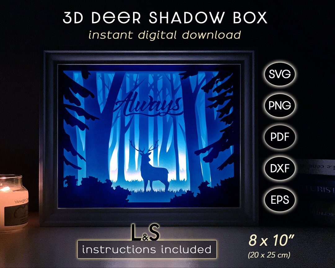 Fantasy Shadow Box Template, 3D Light Box Svg, Deer Shadow Box Svg ...