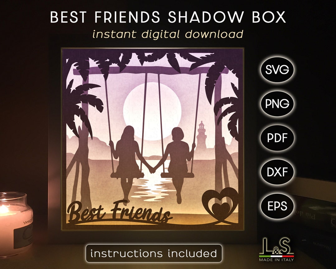 Best Friend Shadow Box Svg Cricut, Beach Shadowbox Art, Friends ...
