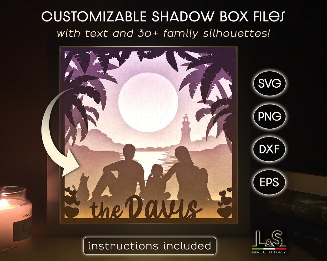 Customizable Family Shadow Box Svg Cricut, Layered Beach Lightbox Svg ...