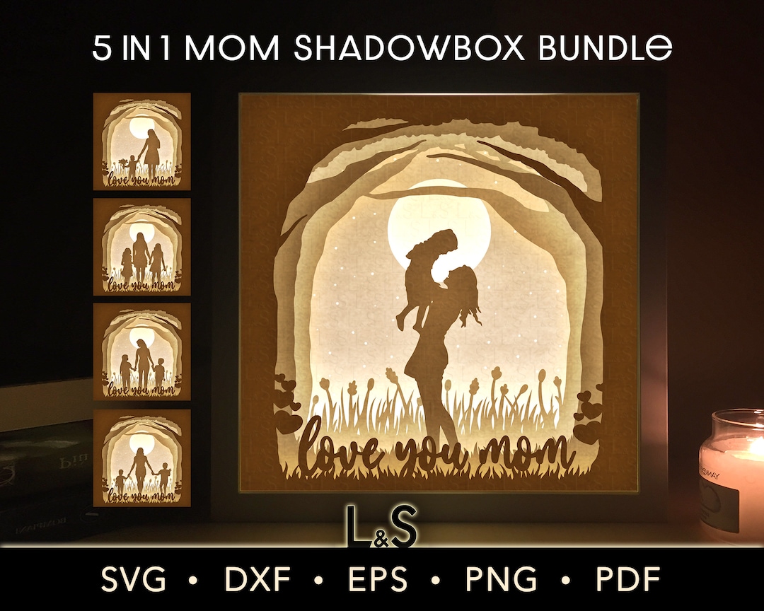 Mom Shadow Box Svg Bundle, Papercut Light Box Template, Layered Shadow ...