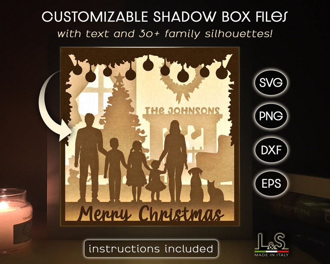 Customizable Family Shadow Box Svg for Christmas, Christmas Light Box ...
