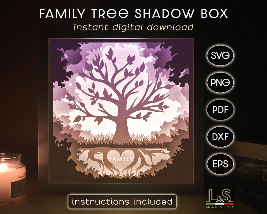 3D Family Tree Shadow Box Svg Cricut, Paper Cut Light Box Svg, 3D ...