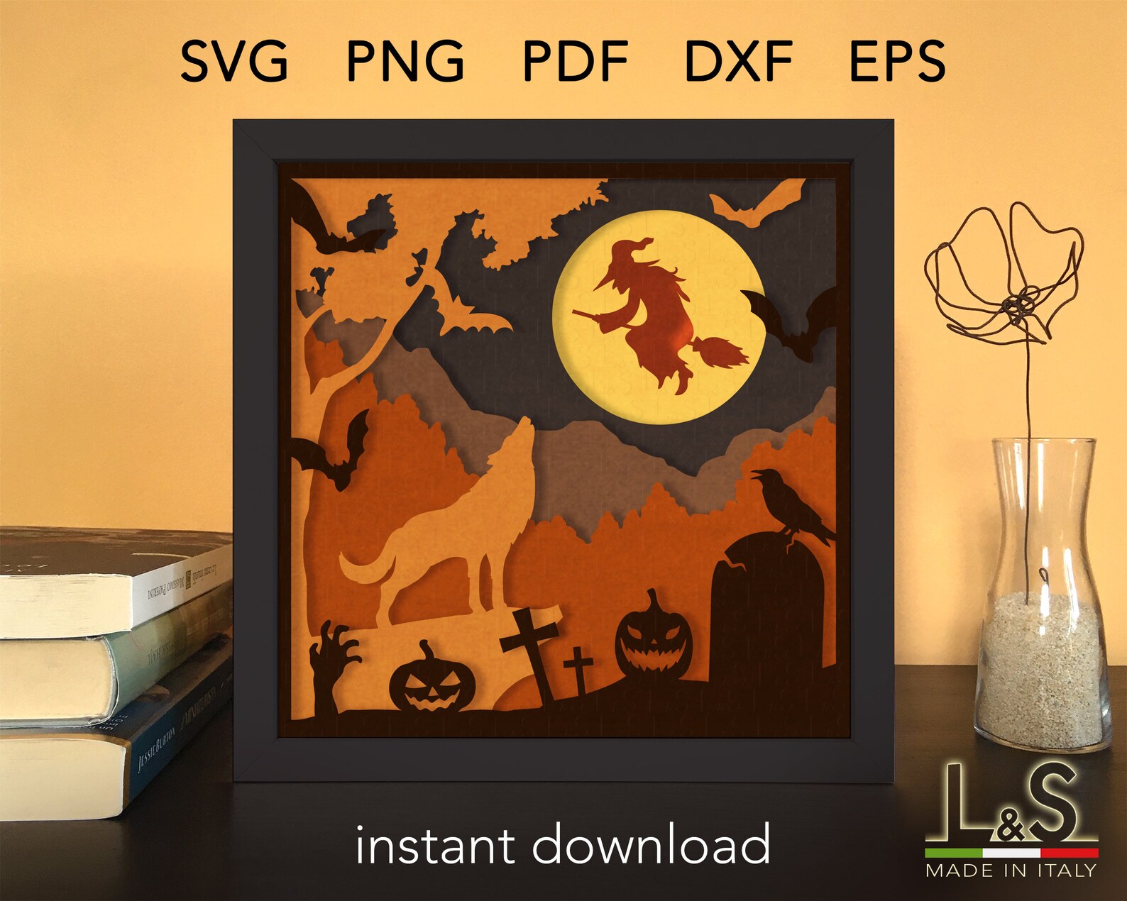 Layered Halloween Shadowbox Svg Witch Shadow Box Svg Wolf - Etsy