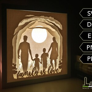 Family Shadow Box Template, 3D Light Box Svg, 3D Layered Shadow Box Svg ...