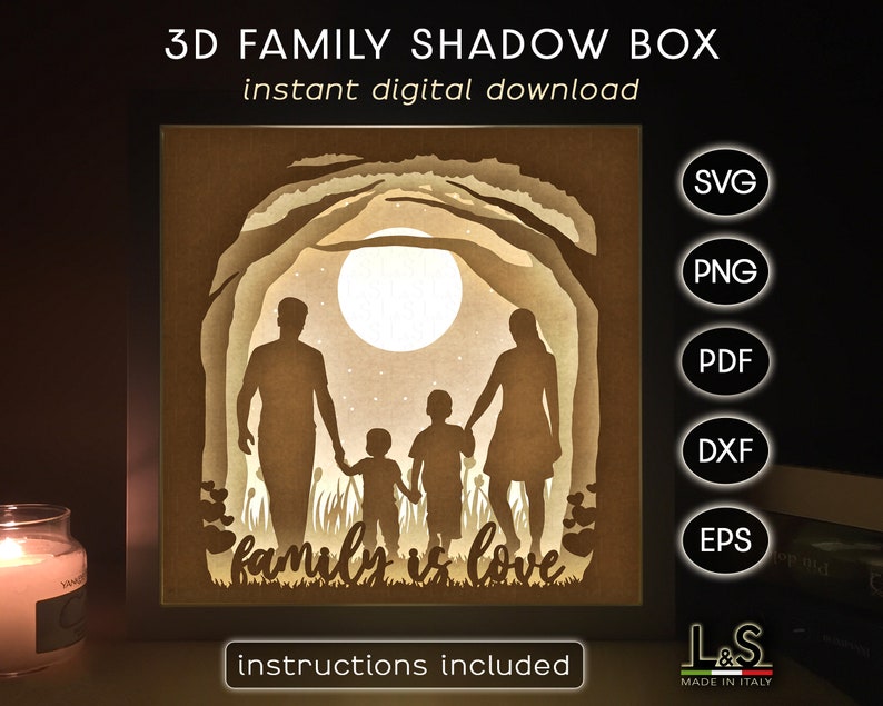 Family Shadow Box Template, 3D Light Box Svg, 3D Layered Shadow Box Svg ...
