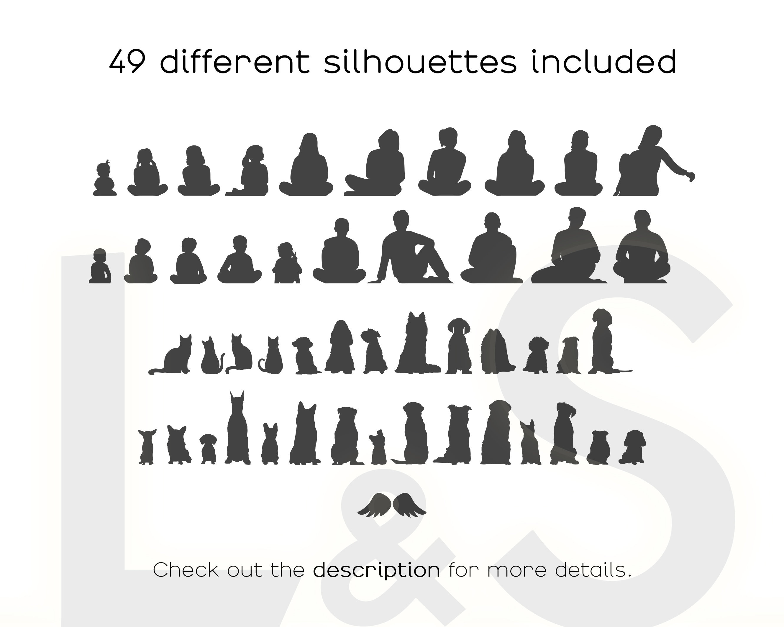 Sitting Family Silhouettes Svg Files, Family Clipart Bundle, Custom ...