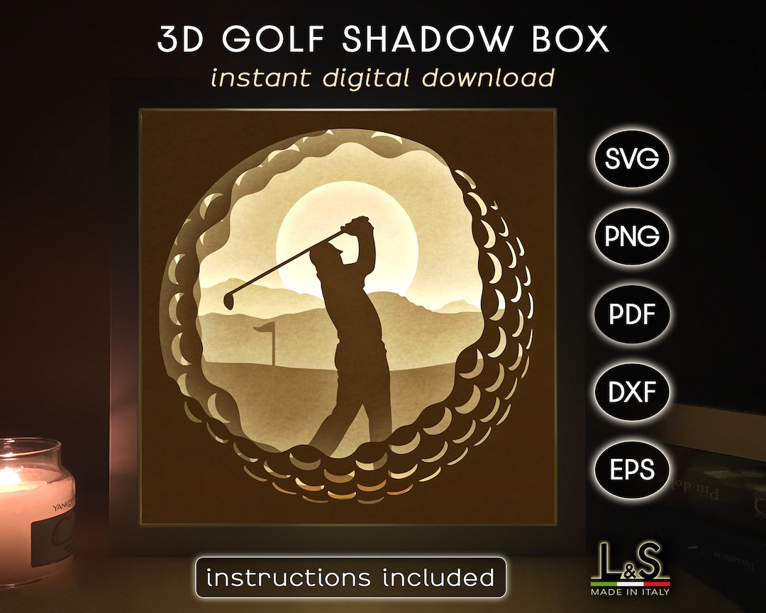 Golf Shadow Box Svg Cricut, 3D Lightbox Svg, Golf Shadowbox Svg, Paper ...