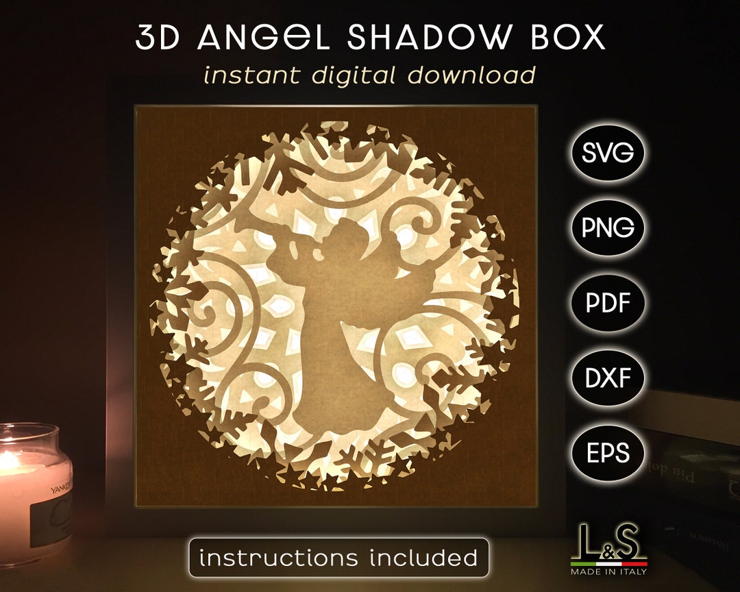 Christmas Angel Shadow Box Svg, 3D Paper Cut Light Box Template ...