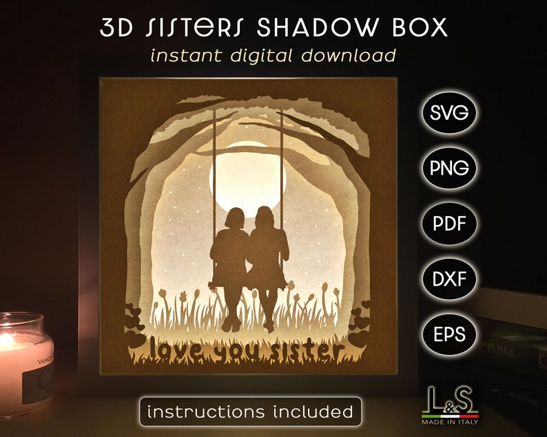 Sisters Shadow Box Template, 3D Light Box Svg, Lighted Shadow Box Svg ...