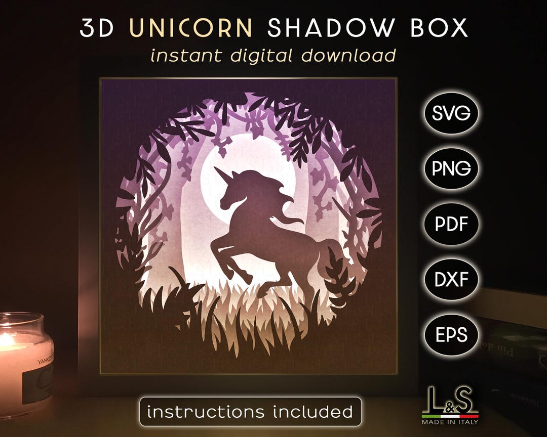 3D Unicorn Shadow Box Svg Cricut, Papercut Lightbox Svg, Fantasy ...