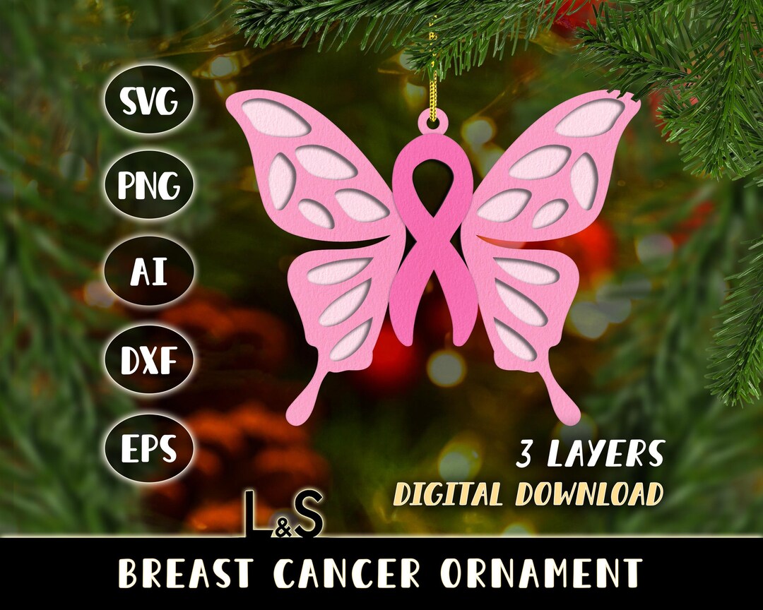 Breast Cancer Ornament Laser Cut File, Paper Christmas Ornament Svg ...