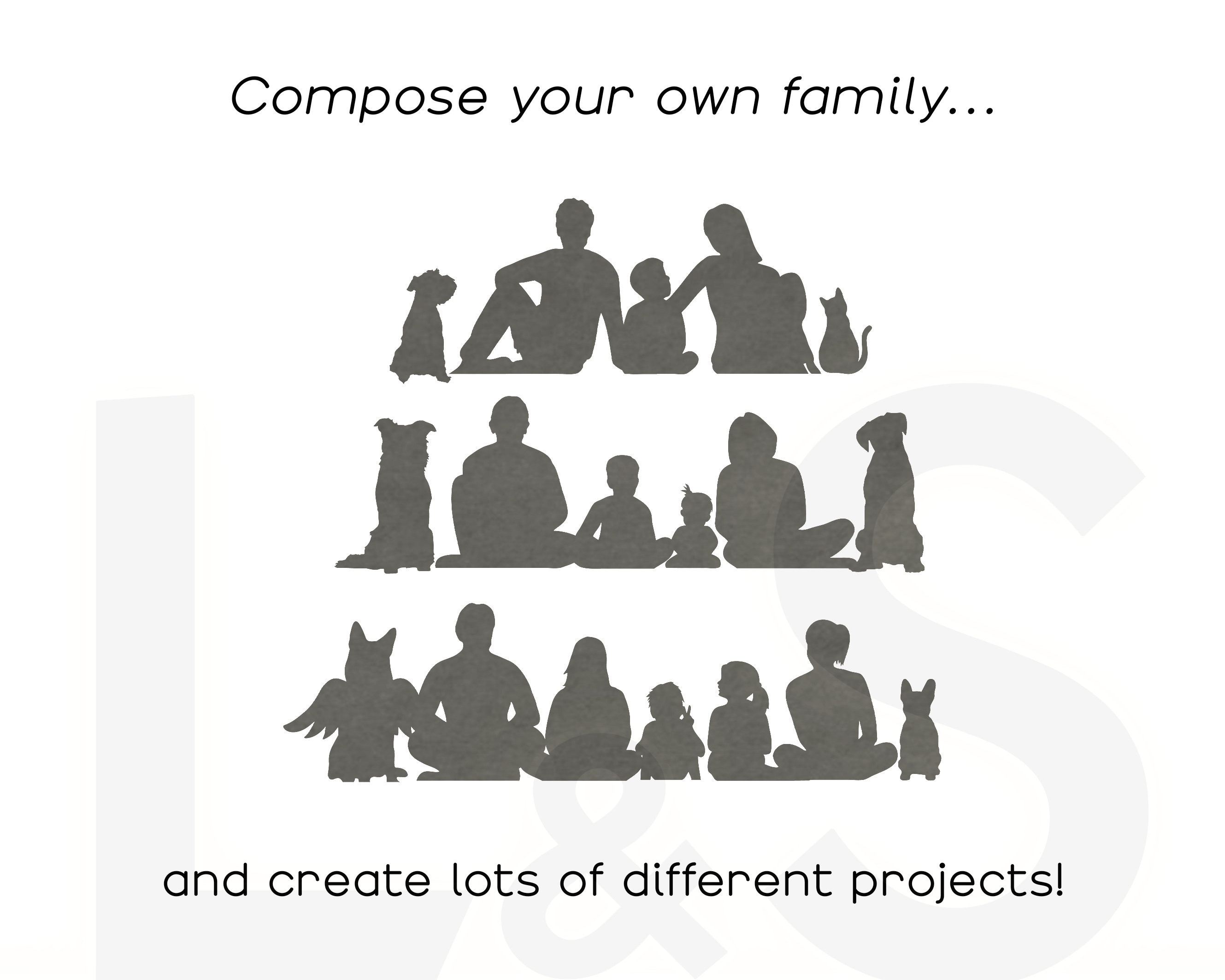 Sitting Family Silhouettes Svg Files, Family Clipart Bundle, Custom ...