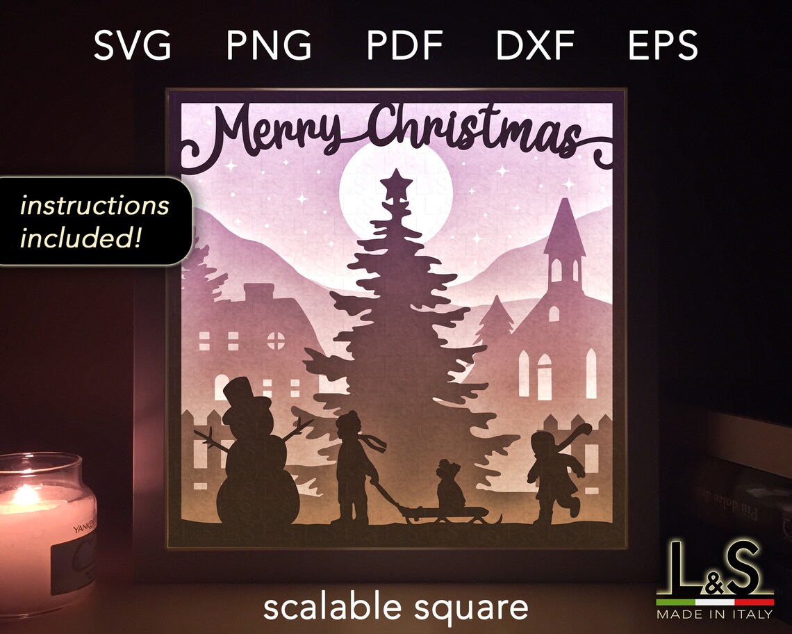 Merry Christmas Shadow Box Svg Files Light Box Template - Etsy