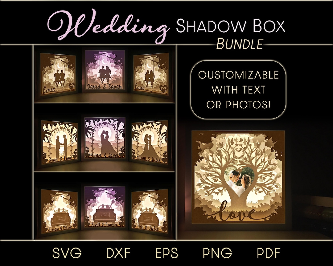 Personalized Wedding Shadow Box Svg Bundle, Customizable Shadowbox Art ...