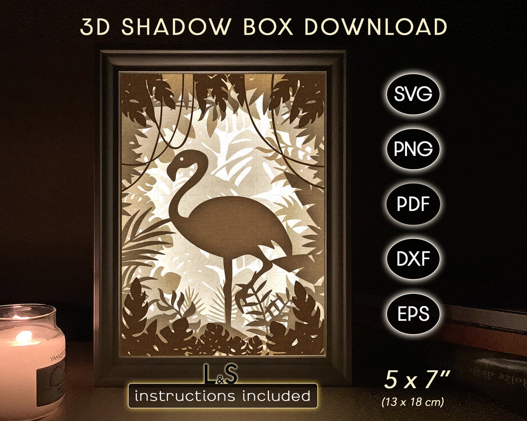 Layered Flamingo Shadow Box Svg Files for Cricut, Paper Cut Light Box ...
