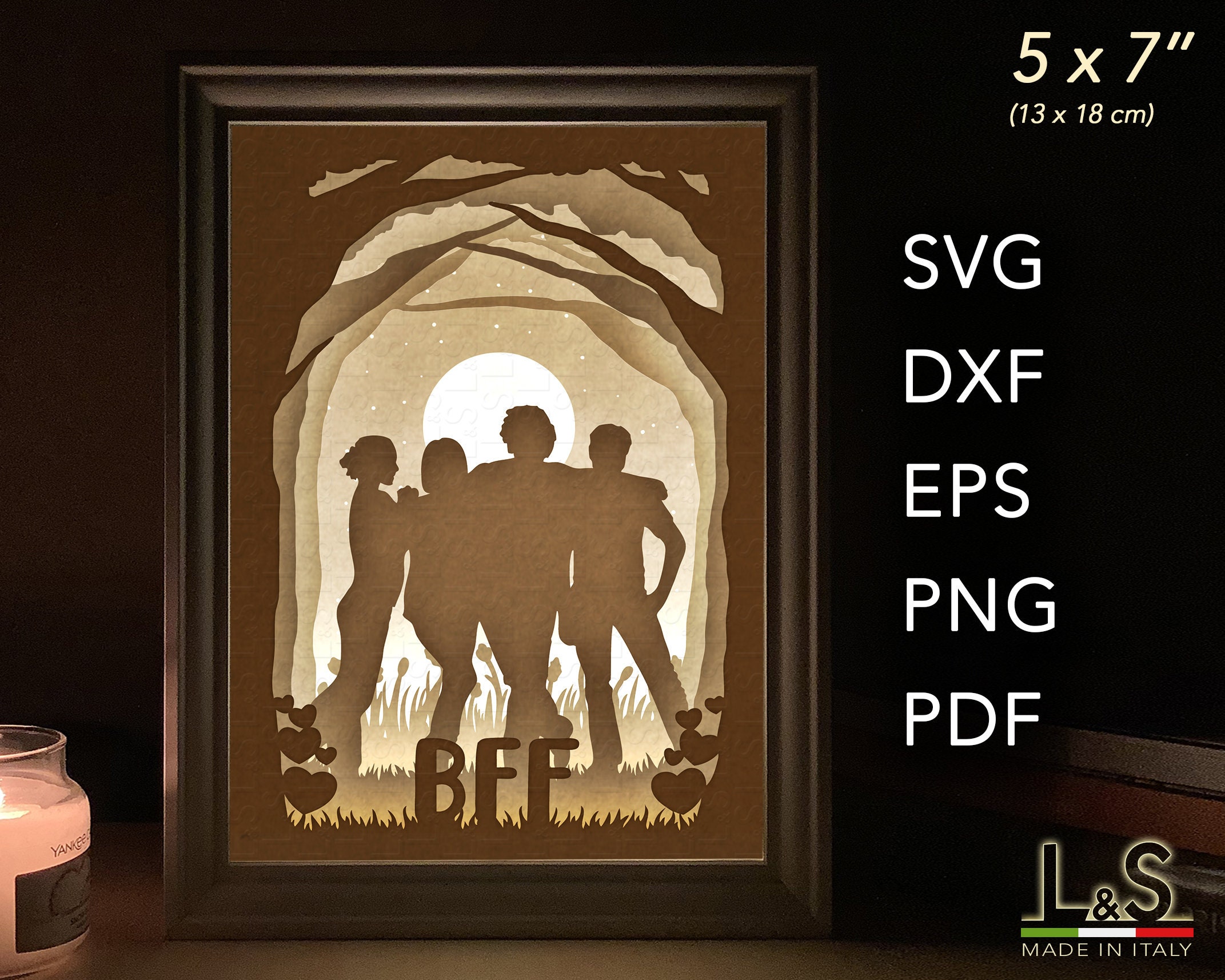 Best Friends Shadow Box SVG File for Cricut, BFF Paper Cut Light Box ...