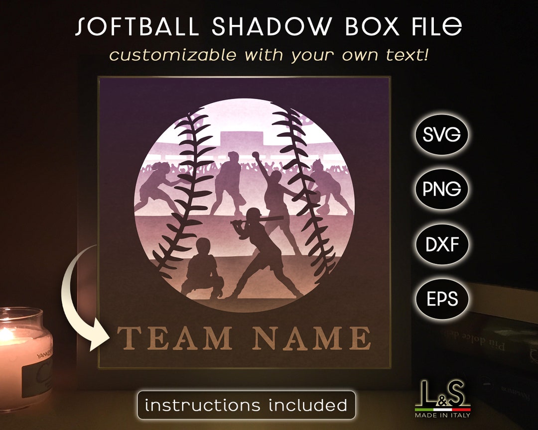 Customizable Softball Shadow Box Svg Cricut, Sports Shadowbox Art, 3D ...