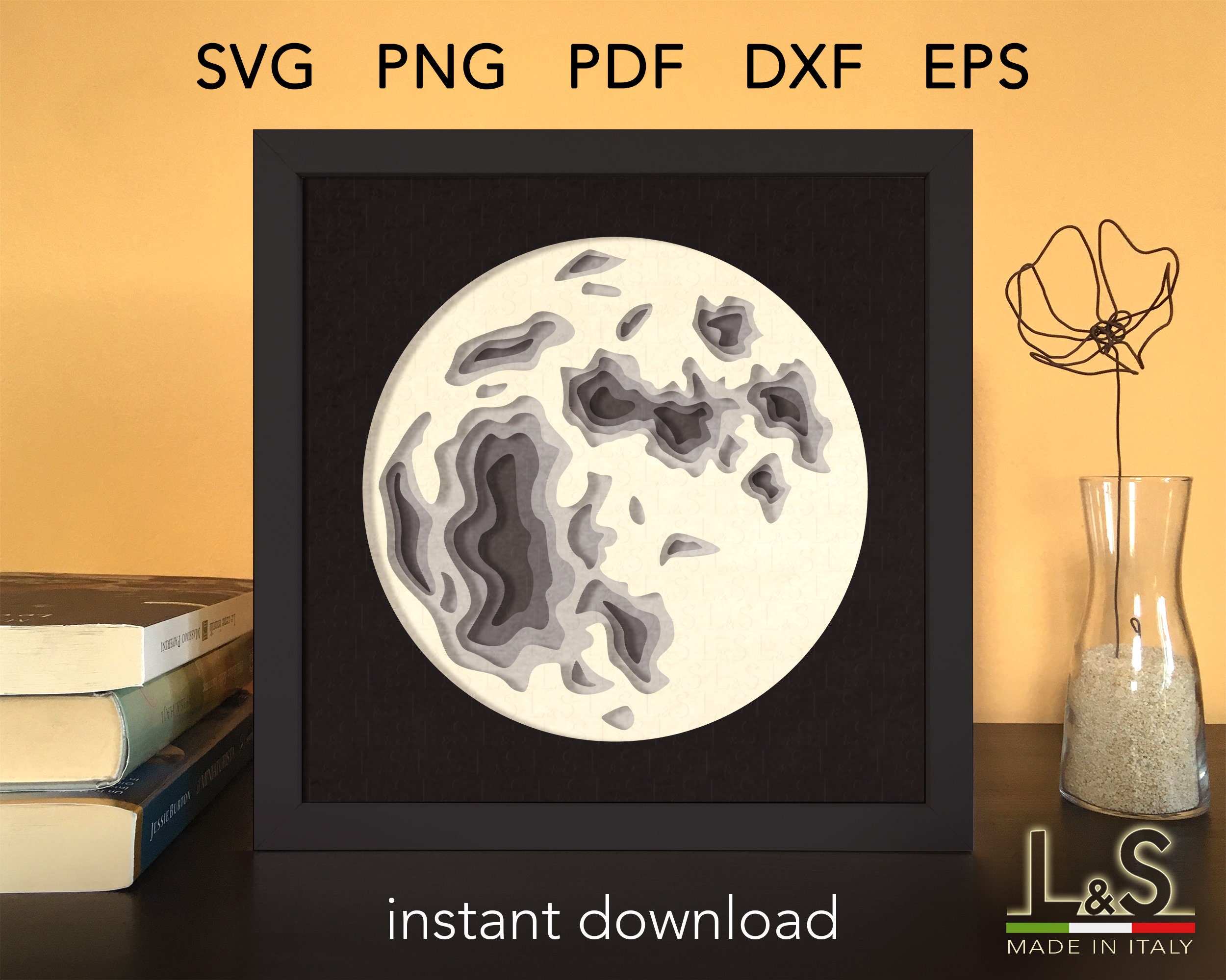 Moon Shadow Box Svg Files for Cricut, Layered Moon Svg, Paper Cut Light ...