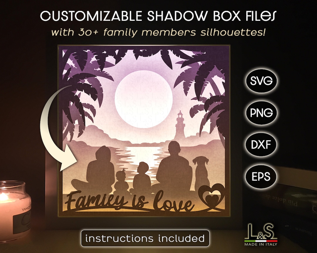 Customizable Family Shadow Box Svg Cricut, Beach Shadowbox, Lightbox ...