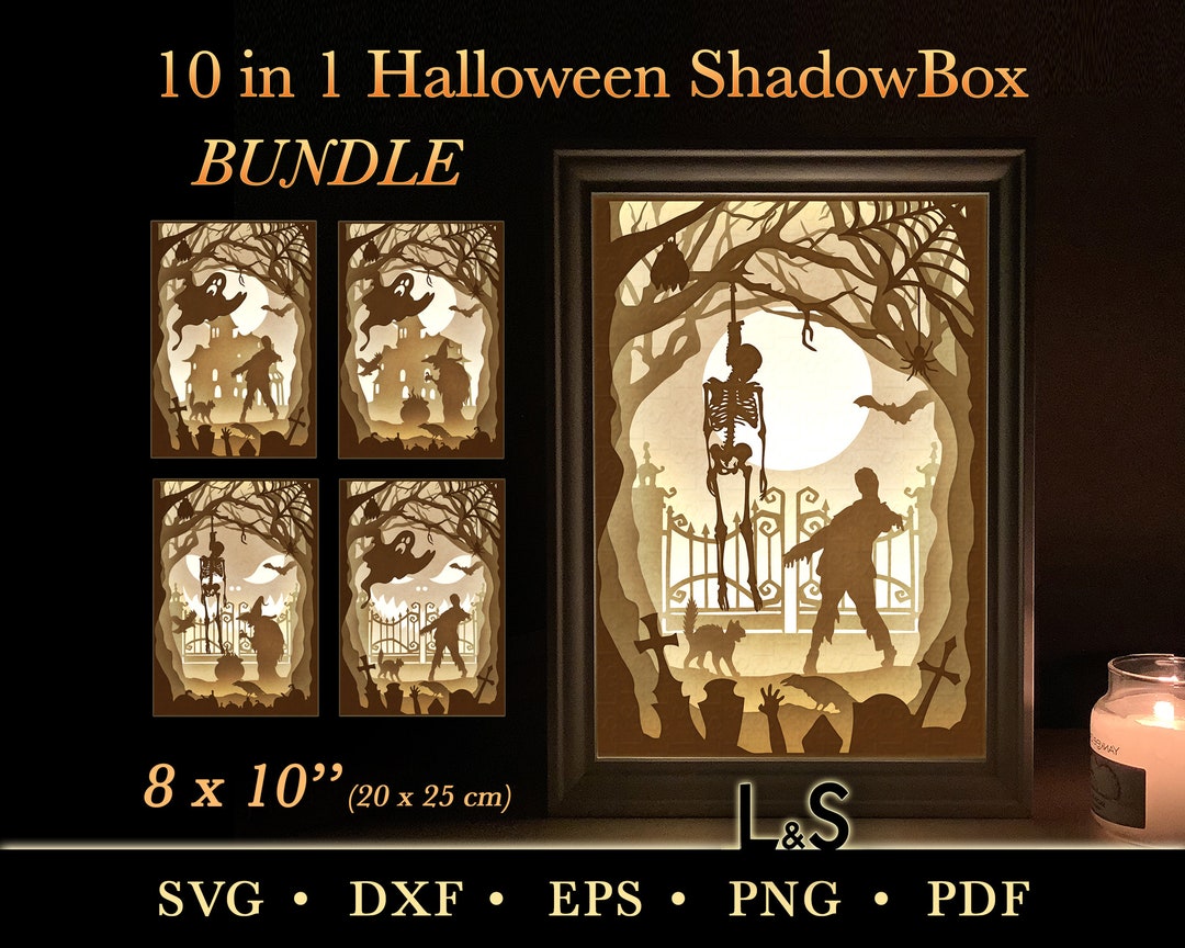 Layered Halloween Shadow Box Svg Files, 3D Halloween Light Box Svg ...