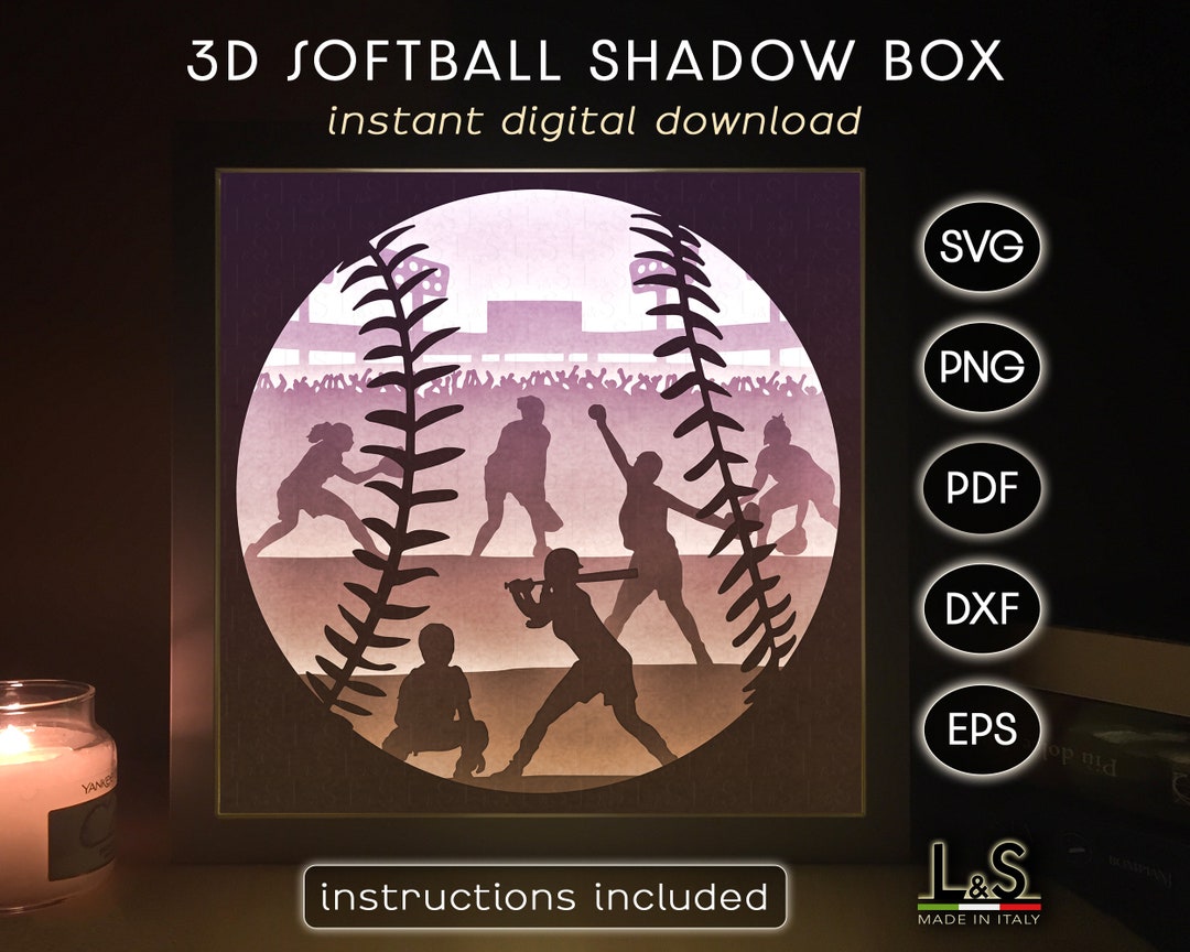 Softball Shadowbox Svg, Layered Sports Shadow Box Svg Files for Cricut ...