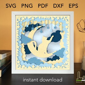 Cat Shadowbox Template, Kids Shadow Box Svg Cricut, 3D Paper Cut Light ...