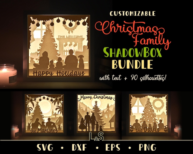 Customizable Family Shadow Box Svg Bundle, Christmas Shadowbox Template ...