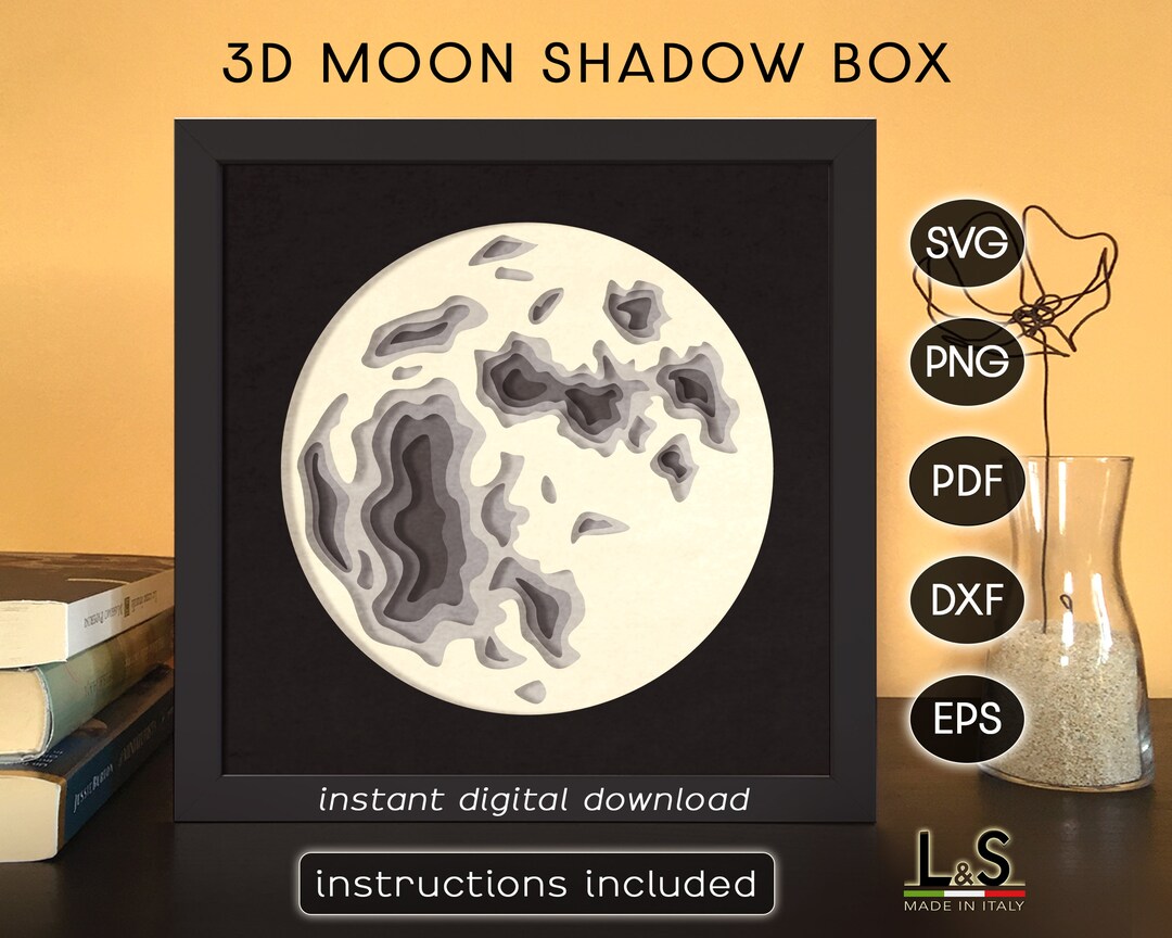 Moon Shadow Box Svg Files for Cricut, Layered Moon Svg, Paper Cut Light ...