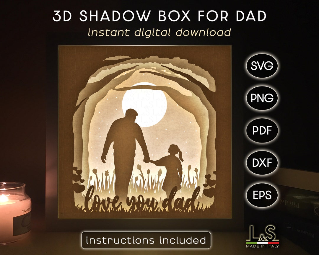 3D Layered Dad Shadow Box Svg, Father's Day Light Box Svg, Father ...