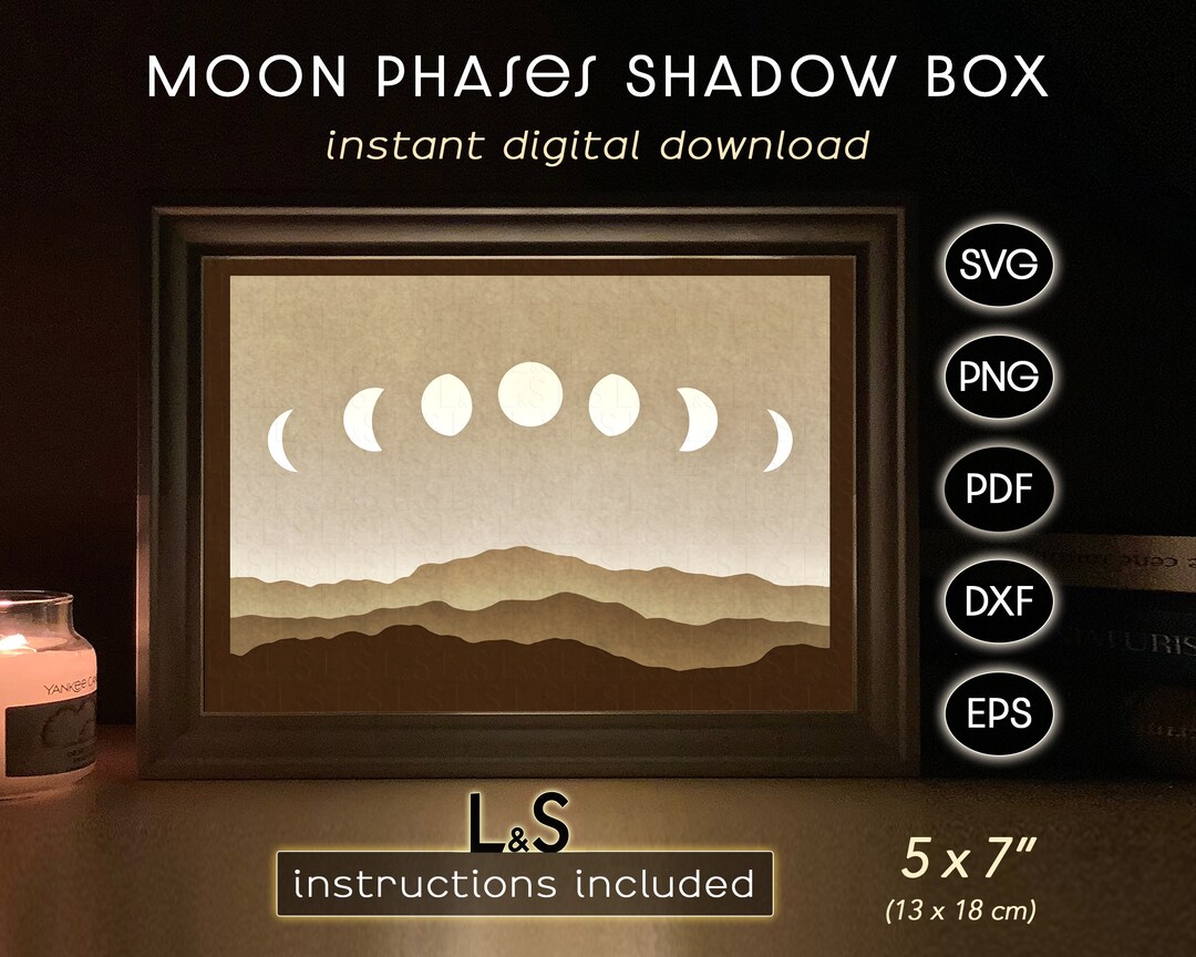 Moon Shadow Box Svg Cricut, 3D Lightbox Svg, Moon Phases Svg, Layered ...