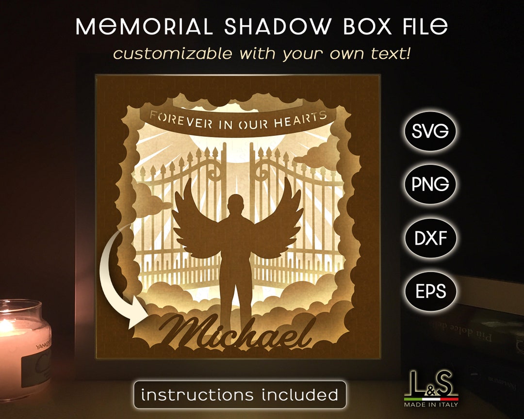 Customizable Memorial Shadow Box Svg Cricut, Layered Angel Shadowbox ...