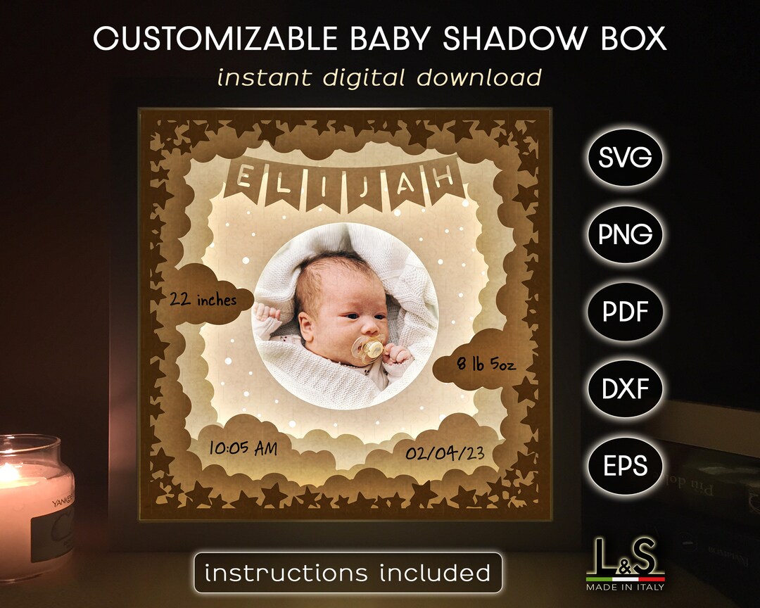 Customizable New Baby Shadow Box Svg Cricut, Newborn Shadowbox Template ...