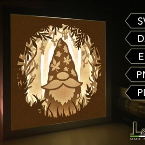 Autumn Gnome Shadow Box Svg, Paper Cut Fall Light Box Svg, 3D Layered ...