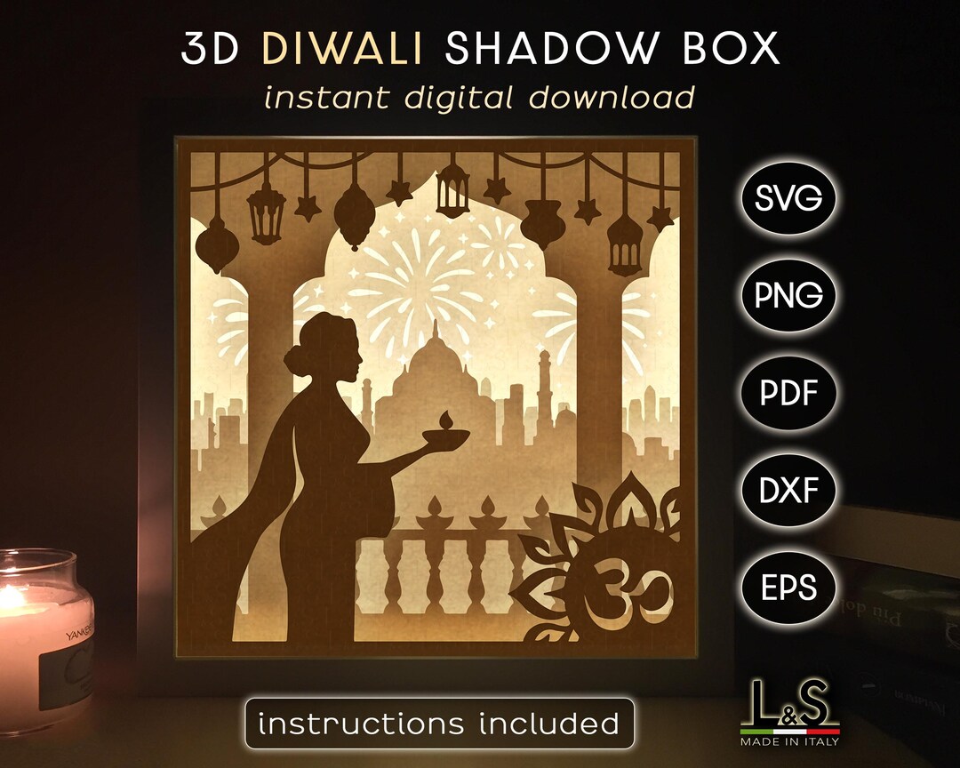 Diwali Shadow Box Svg Cricut, Indian Shadowbox Template, Paper Light ...