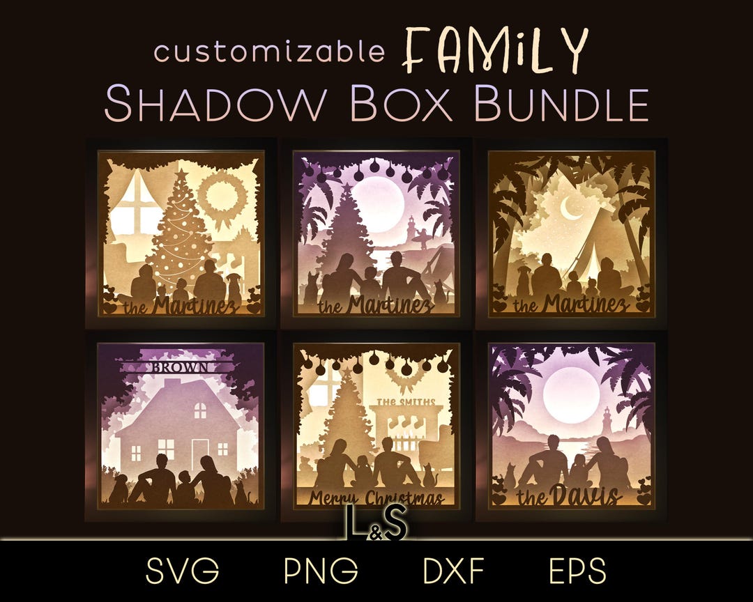 Customizable Family Shadow Box Svg Bundle, Family Shadowbox Template ...
