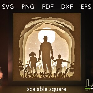 Dad and Kids Shadow Box Template 5 in 1 Light Box for Father's Day, SVG ...