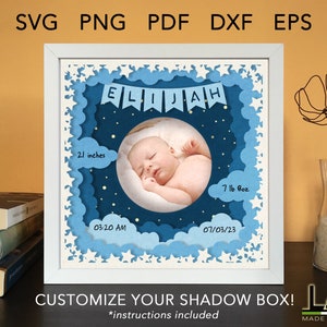 Customizable New Baby Shadow Box Svg Cricut, Newborn Shadowbox Template ...