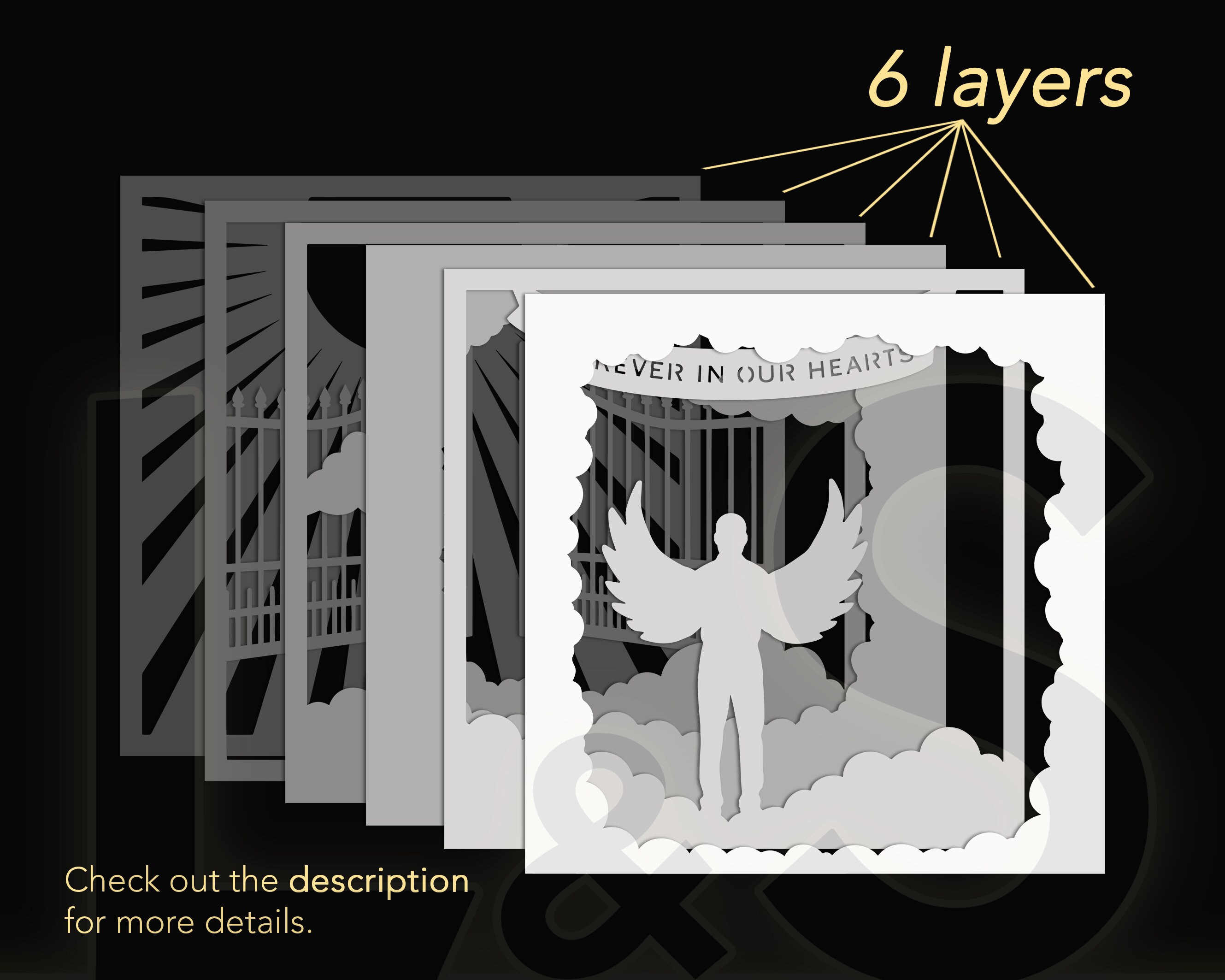 Customizable Memorial Shadow Box Svg Cricut, Layered Angel Shadowbox ...