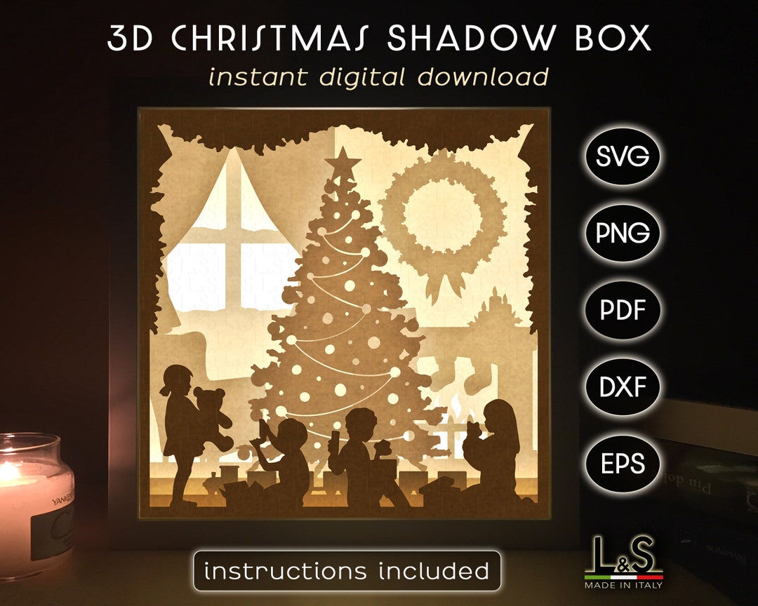 Layered Christmas Shadow Box Svg Cricut, Holiday Light Box Template ...