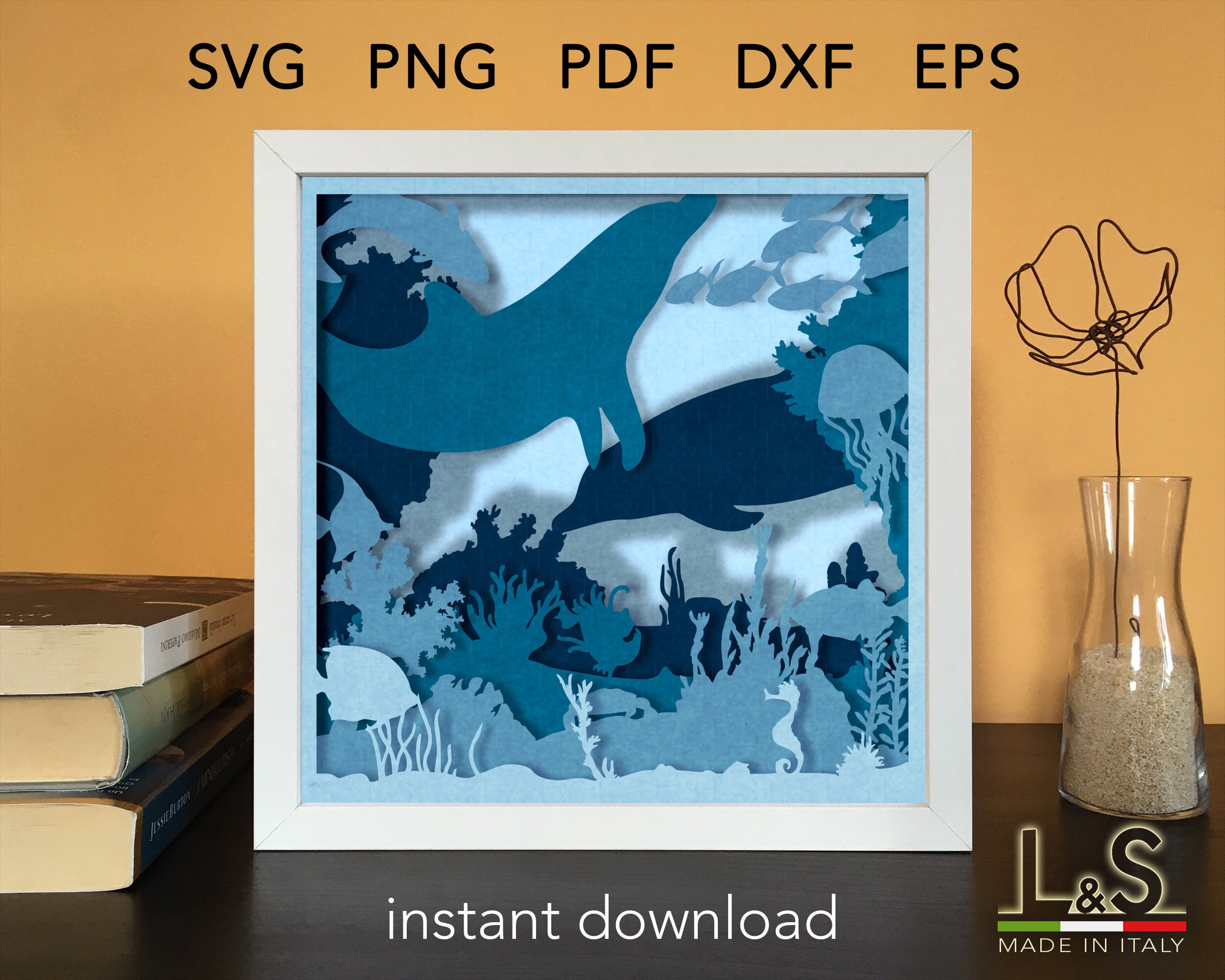 Layered Ocean Shadow Box Template Fish Shadow Box SVG files | Etsy